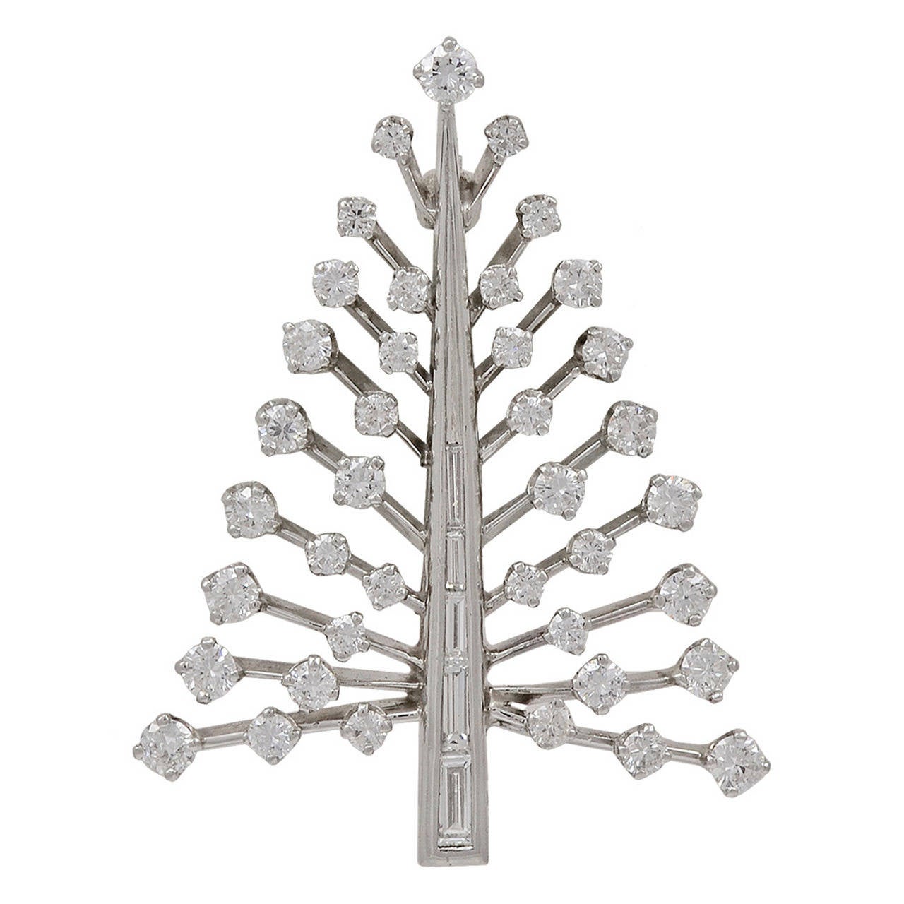 Diamond Platinum Christmas Tree Pin at 1stDibs | christmas tree with ...