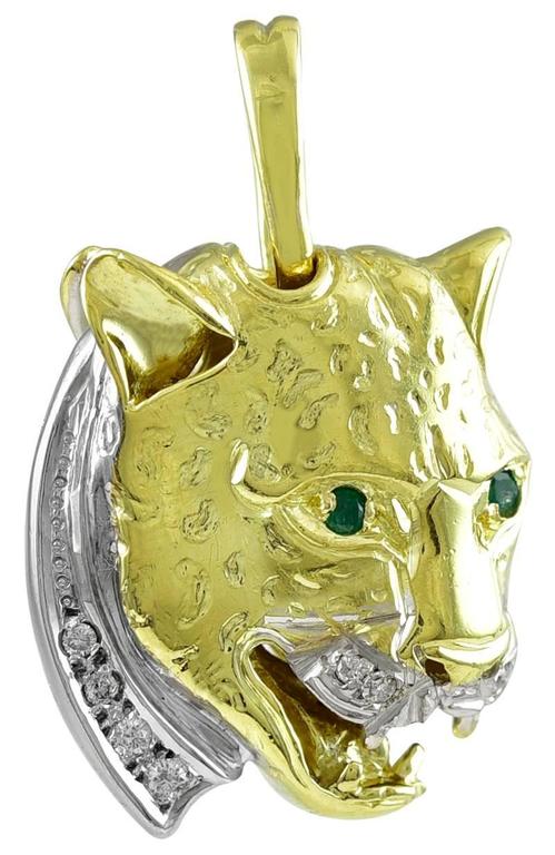 Fierce Gemset Gold Double-sided Leopard Head Pendant For Sale (Free ...