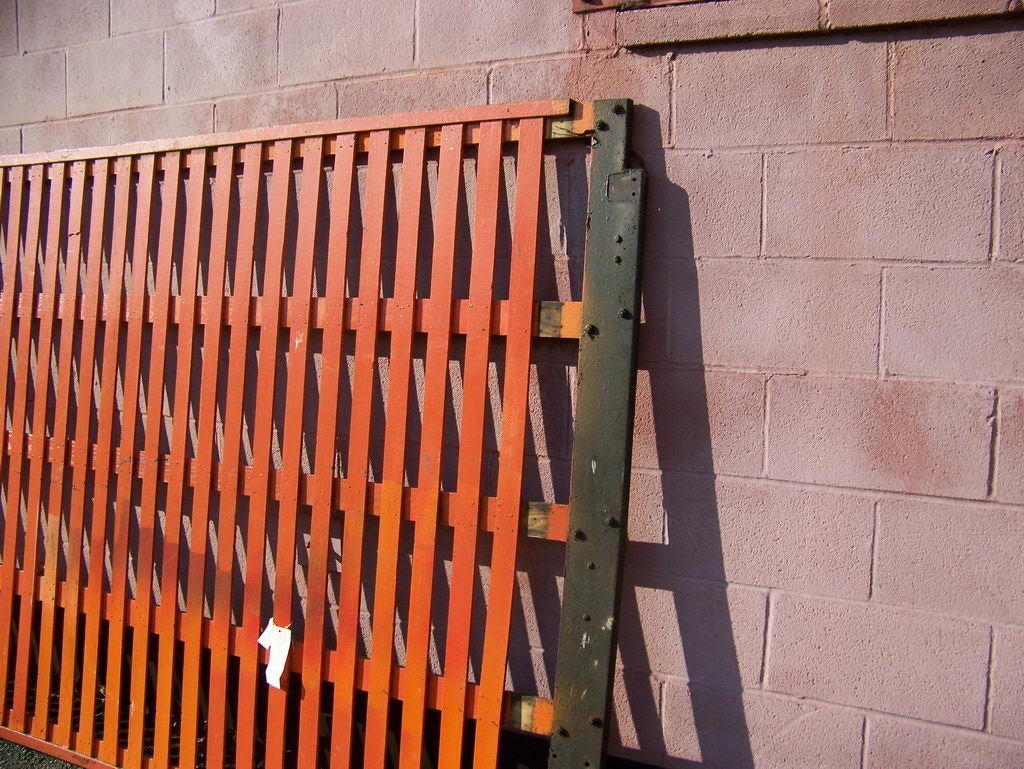 Antique Otis Oak Elevator Gate in Original Orange Color at 1stDibs