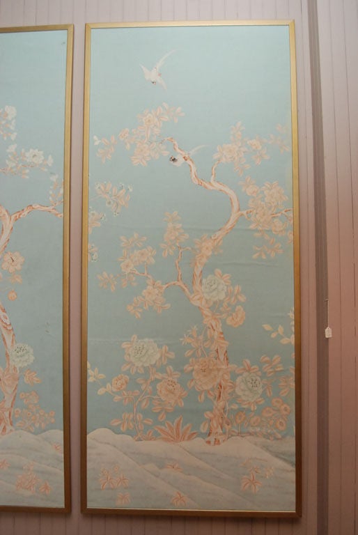 Set of Six Chinese Painted Wallpaper Panels at 1stDibs