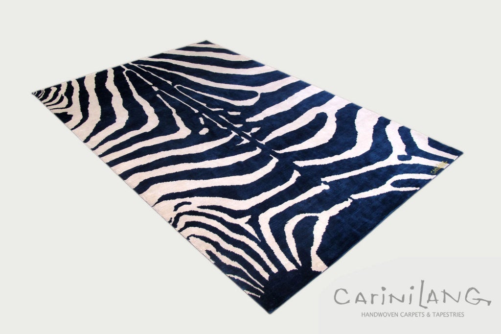 Indigo Blue Silk Zebra Area Rug For Sale at 1stDibs | blue zebra rug ...