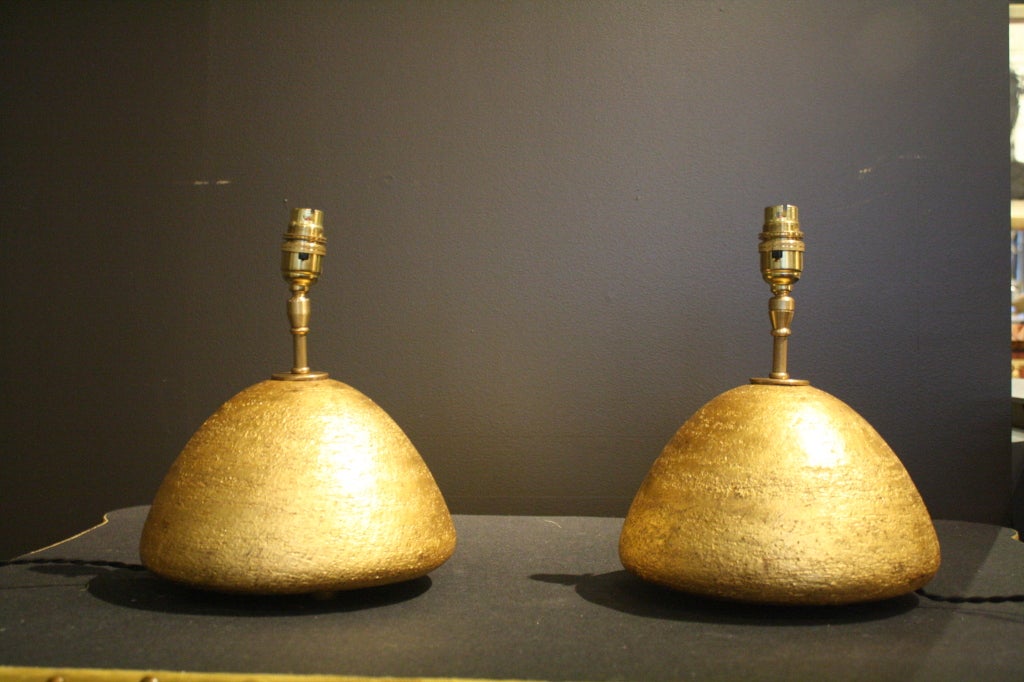 Pair of Gilded Ceramic Gumdrop Lamps by Andrea Koeppel For Sale at 1stDibs