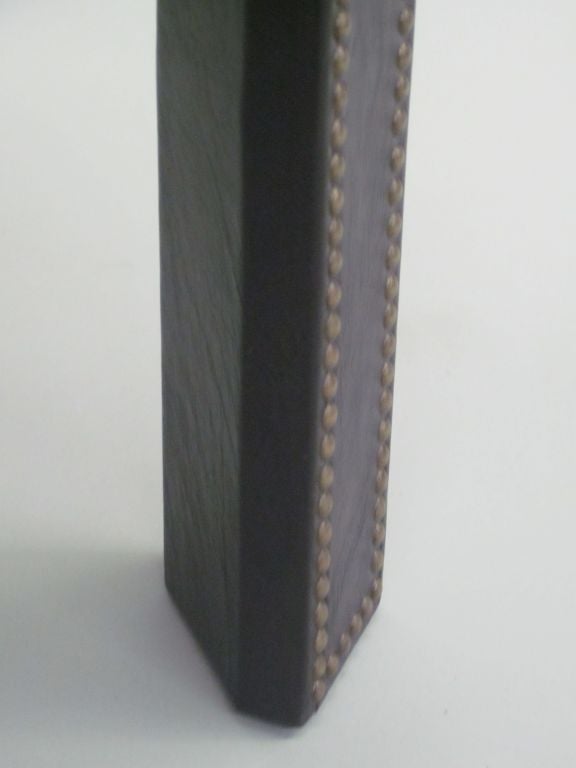 Pair, French Mid-Century Modern Studded Black Leather End Tables ...