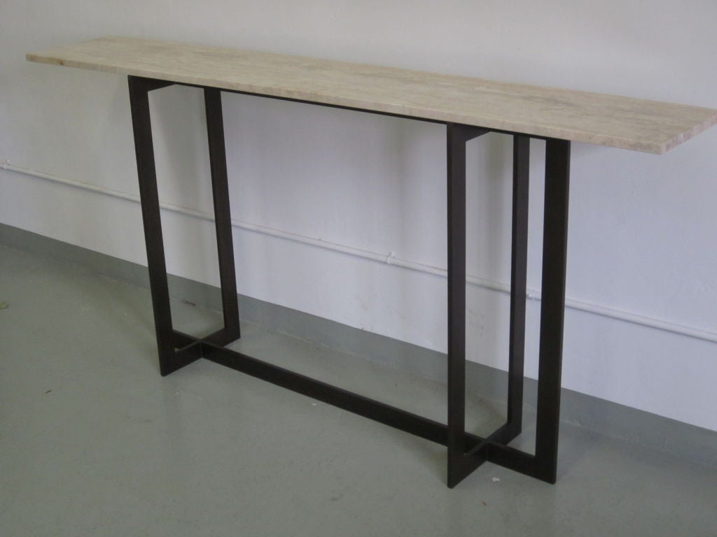 Custom, Large French Mid-Century Bronzed Iron and Stone Console ...