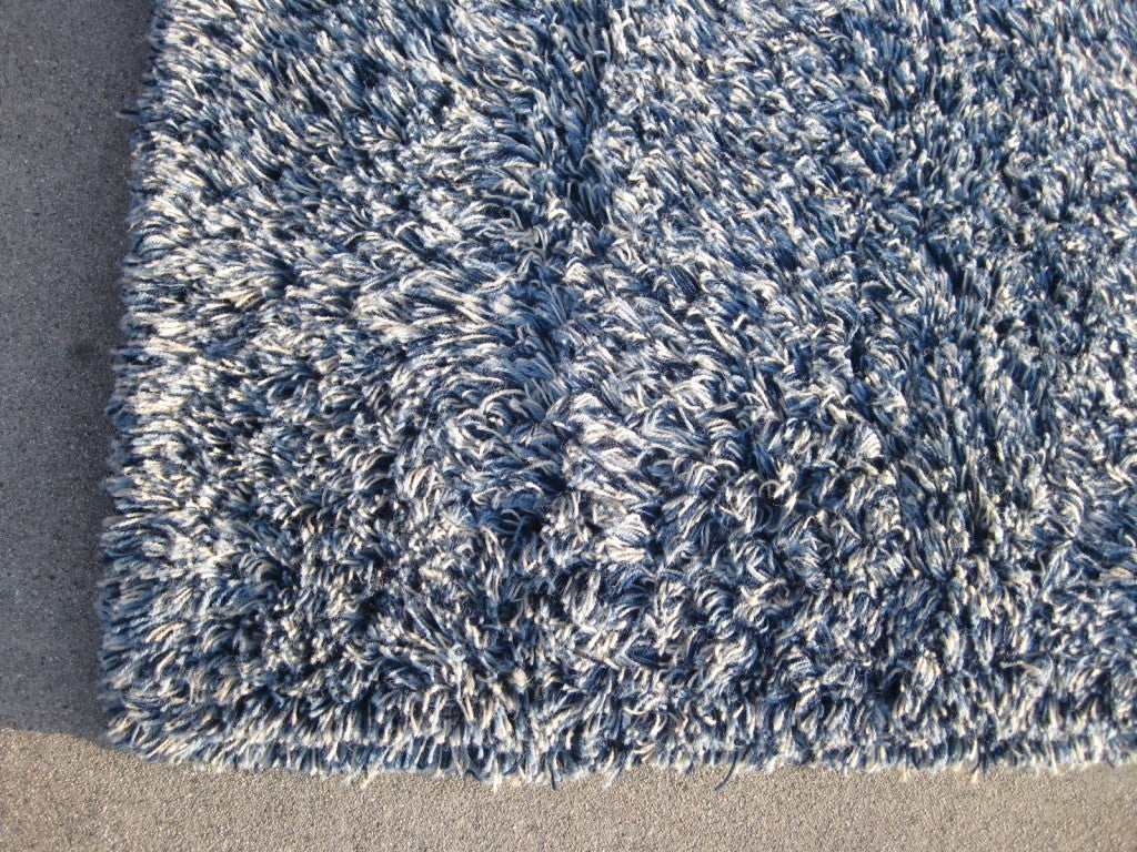 Danish Mid-Century Blue Shag Rug at 1stDibs