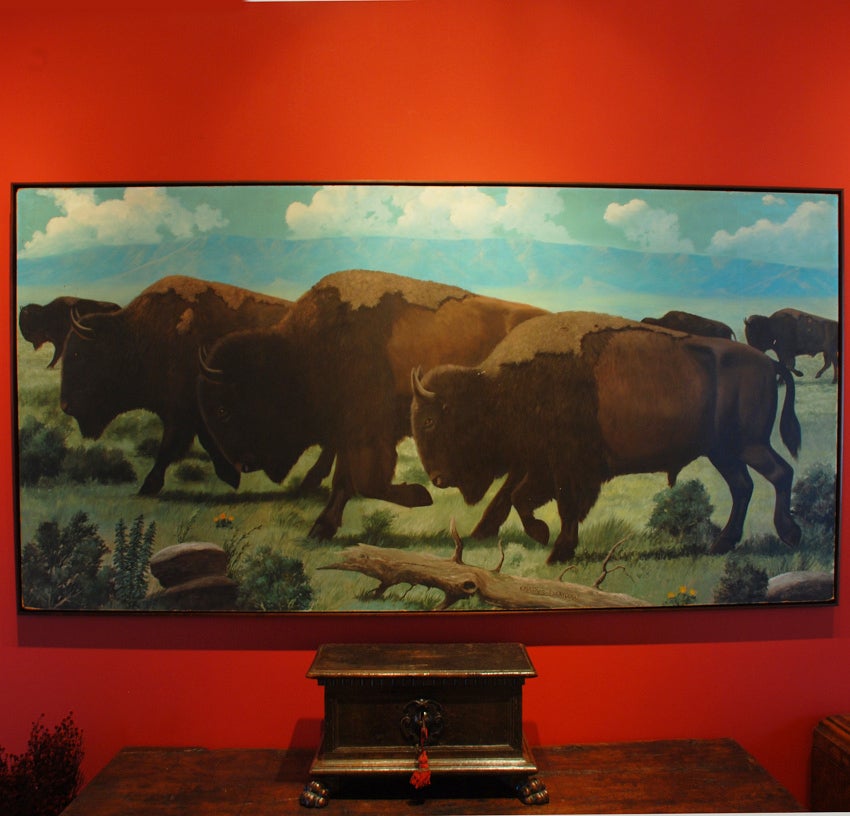 Rare Charles Damrow Oil Painting - Buffalo at 1stDibs