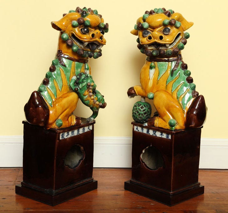 Antique Large Pair of Porcelain Polychrome Foo Dogs, Chinese, circa ...