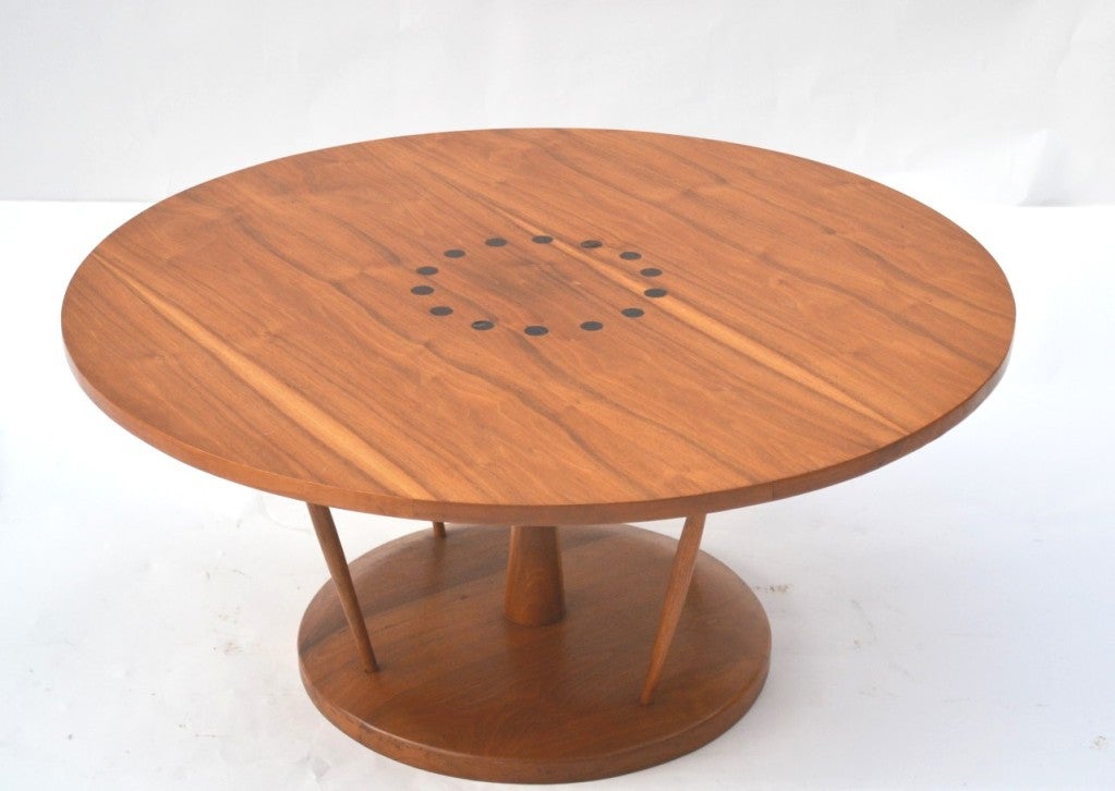 Mid Century Round Cocktail Table with Circle Inlay Design at 1stDibs