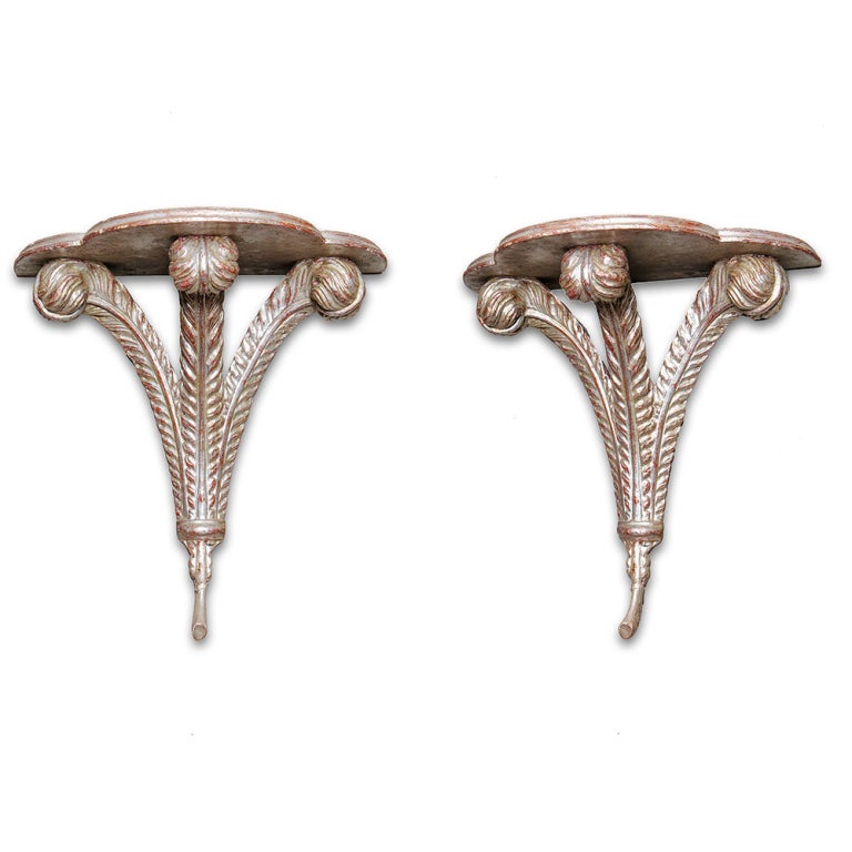Pair of Silver Leaf Wall Brackets For Sale at 1stDibs | silver wall ...