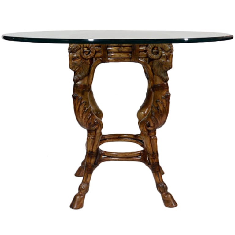 Exceptional Rams Head Carved Wood Center Table at 1stDibs