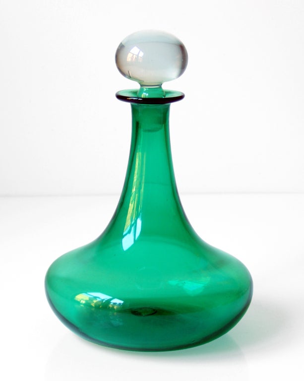 Pair of vintage Blenko glass with Crystal Stoppers For Sale at 1stDibs