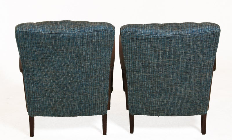 Danish Modern Birch Spindle Armchairs with Tufted Teal Tweed Back For ...