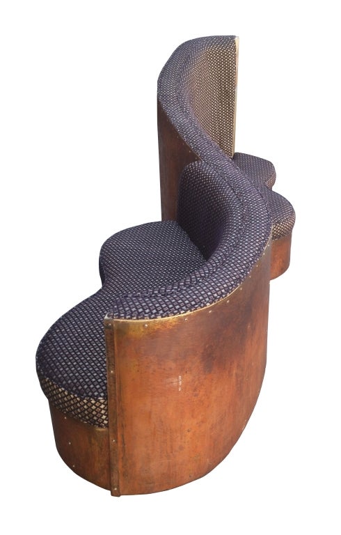 Art Deco Double-Sided Copper and Wood Upholstered Sofa For Sale at ...