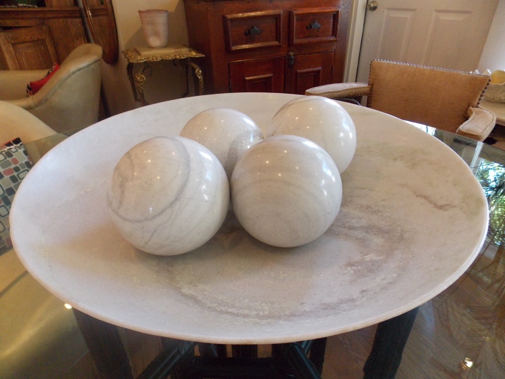 A Massive Studio Crafted White Marble Bowl and Four Marble Spheres at ...