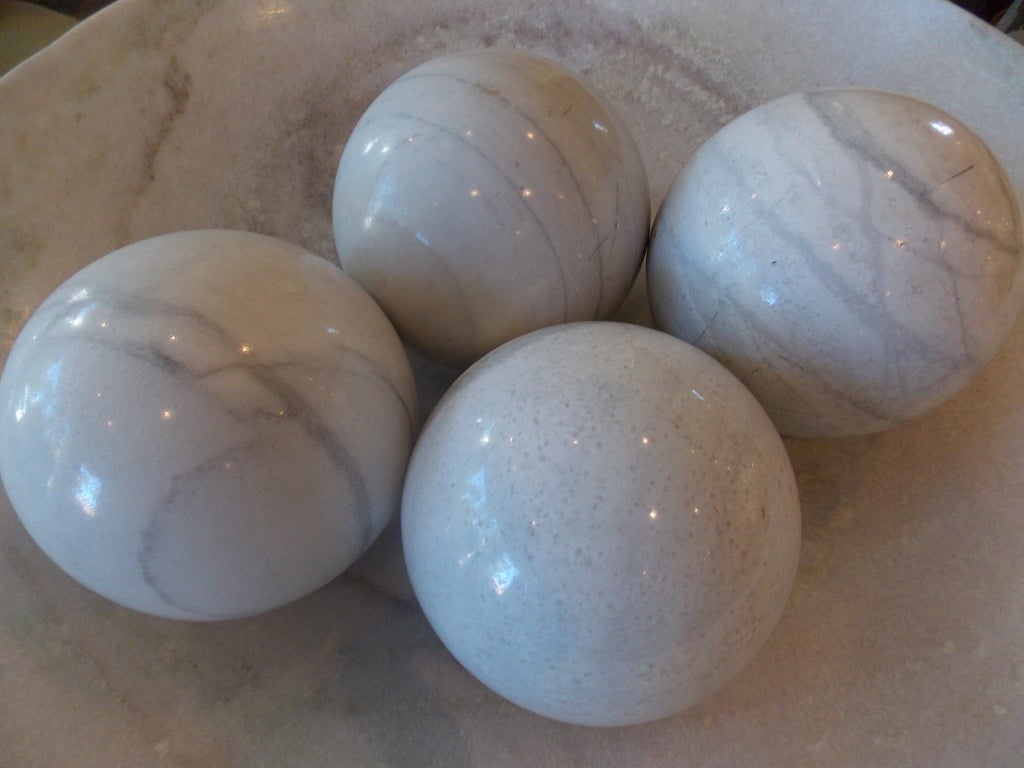 A Massive Studio Crafted White Marble Bowl and Four Marble Spheres at ...