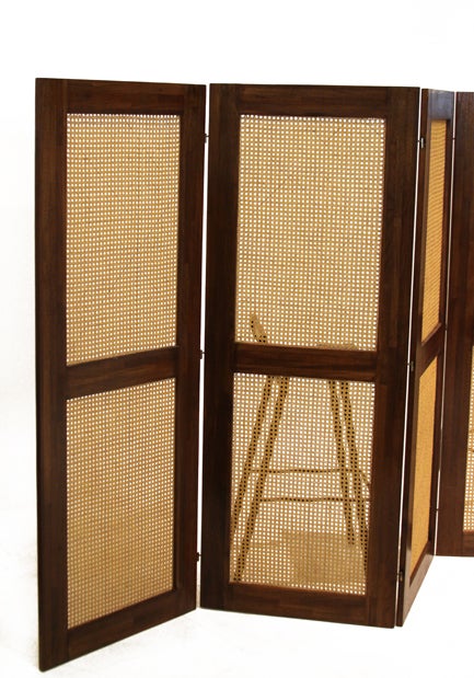 Massive Danish Modern Caned Solid Staved Teak Frame Folding Screen Room ...