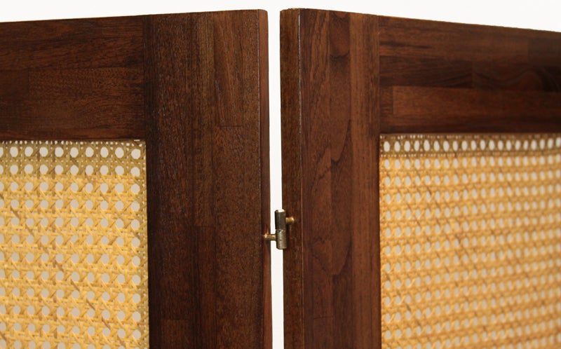 Massive Danish Modern Caned Solid Staved Teak Frame Folding Screen Room ...