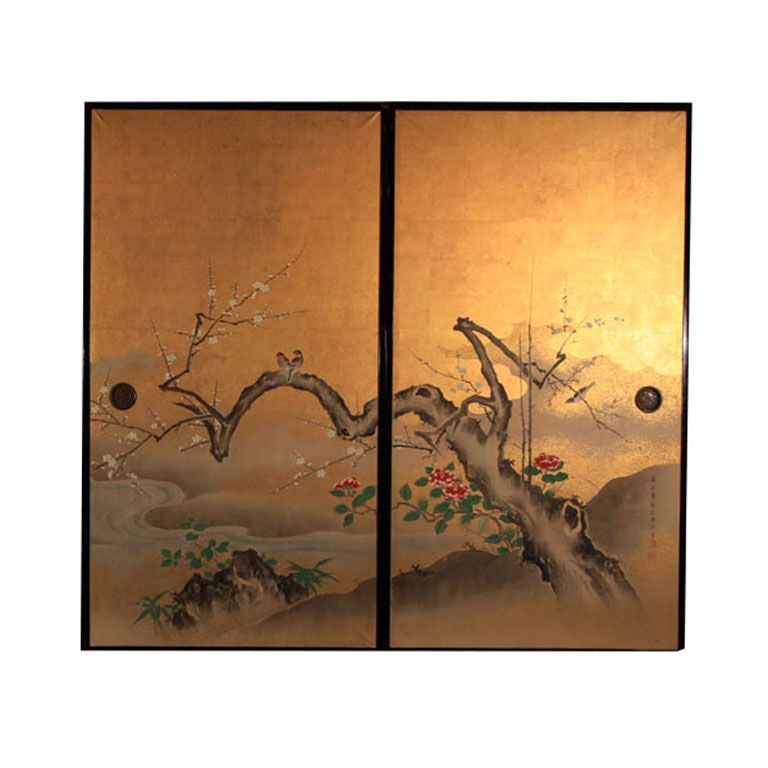 Japanese Painted Fusuma Door Panels at 1stDibs | fusuma panels