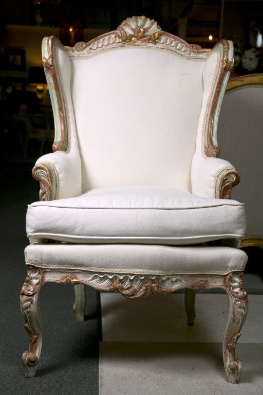 Pair of Painted French Rococo Style Bergere Chairs at 1stDibs