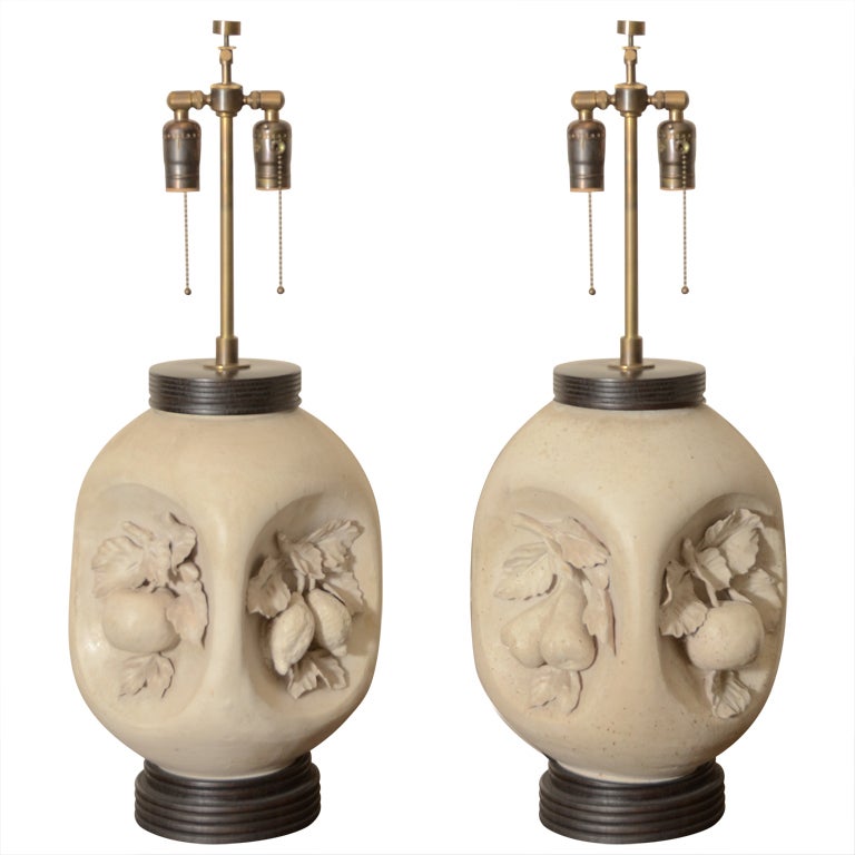 Pair Of Italian Ceramic Fruit Lamps at 1stDibs