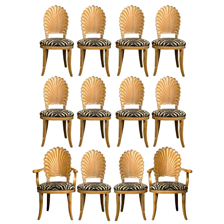 Set of 12 Hollywood Regency Shell-back Dining Chairs at 1stDibs | shell ...