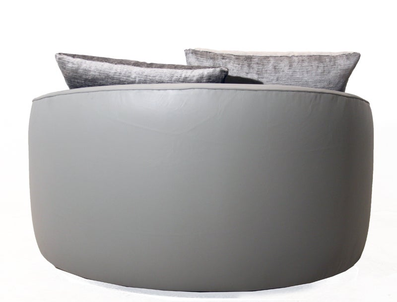 Large round gray leather swivel love chair by Milo Baughman at 1stDibs ...