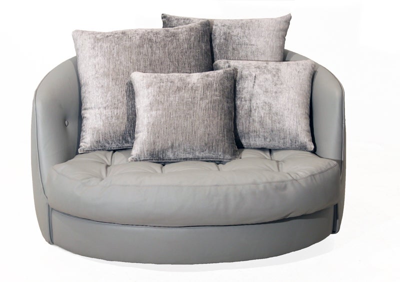 Large round gray leather swivel love chair by Milo Baughman at 1stDibs ...