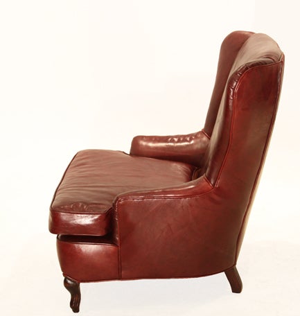 Obtuse oxblood leather and Walnut wing back chair For Sale at 1stDibs ...