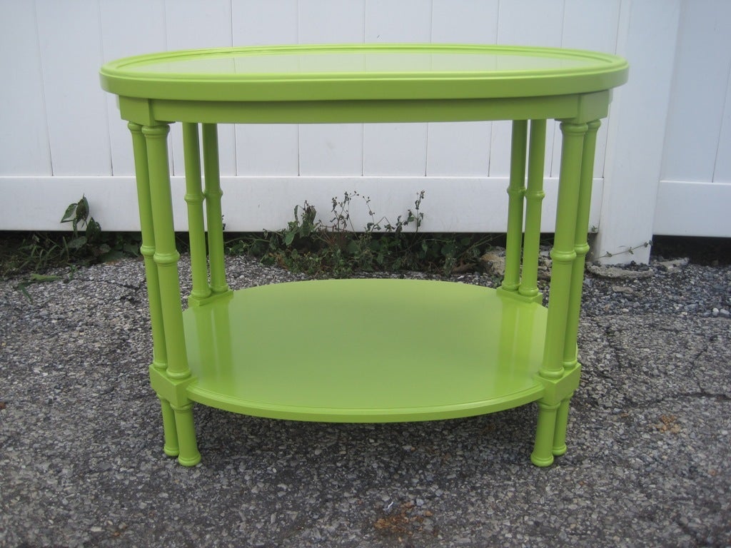 Lime Green Faux Bamboo Oval Side Table after T.H. Robsjohn-Gibbings For ...
