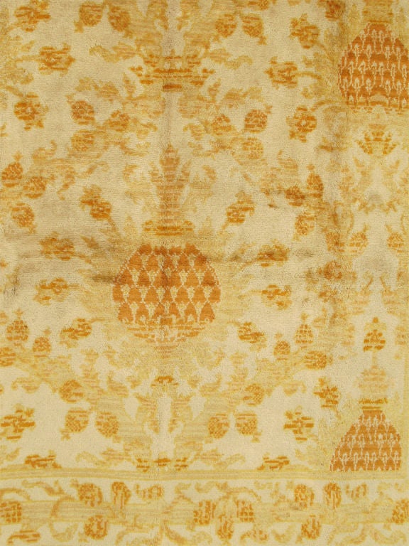 Antique Spanish European Carpet with Pineapple Design in Gold, Cream ...