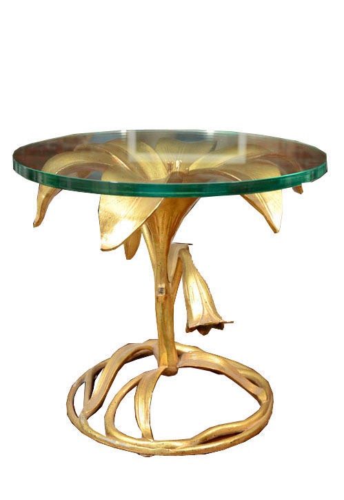 1960's Gilt Flower Glass Top Table at 1stDibs