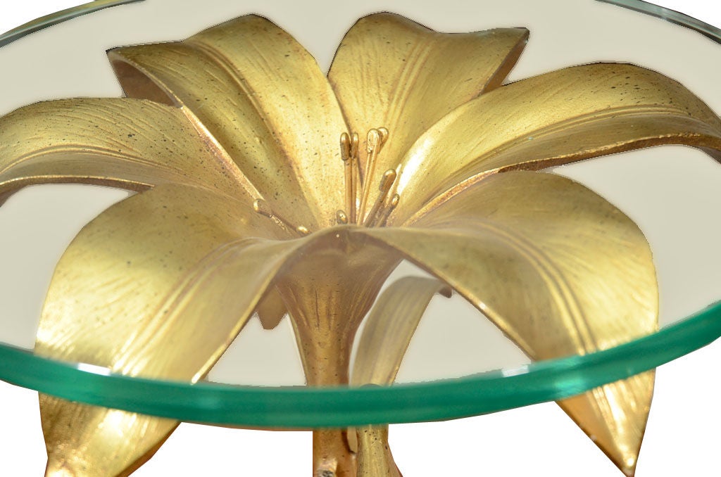 1960's Gilt Flower Glass Top Table at 1stDibs