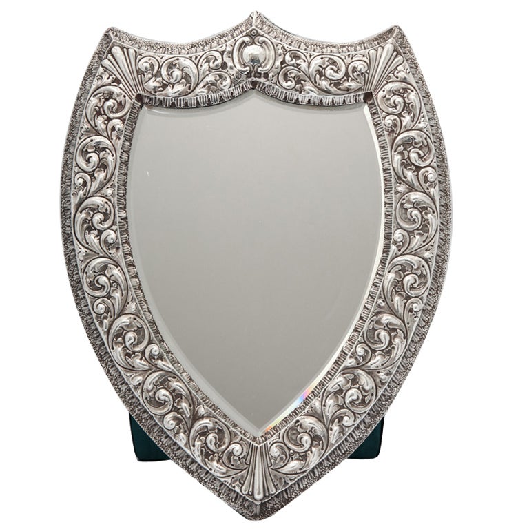 Unusual Large Sterling Silver Victorian Shield-Shaped Table or Vanity ...