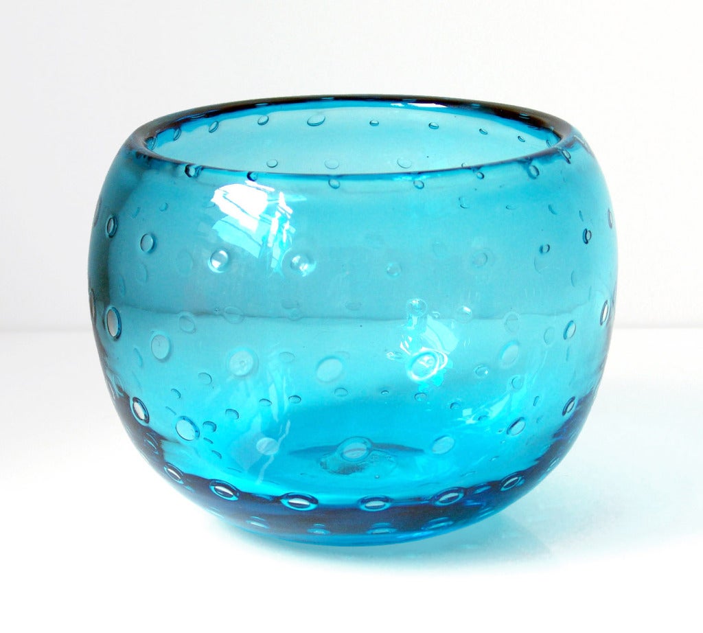 Trio of blue vintage Blenko glass decanters For Sale at 1stDibs