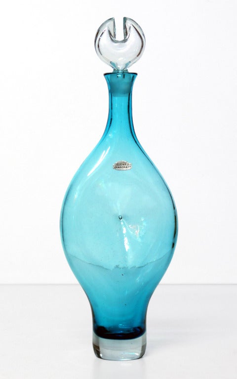 Trio of blue vintage Blenko glass decanters For Sale at 1stDibs