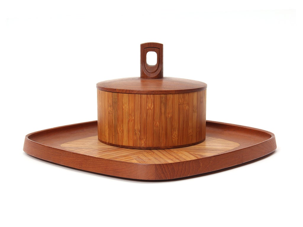 bamboo inlay tray and ice bucket by Dansk at 1stDibs