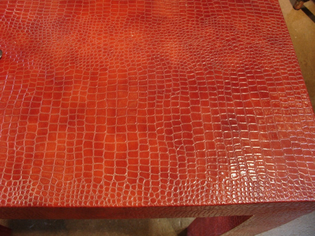 Pair of Red Patent Leather Croc Embossed Parsons Side Tables, 1980s For ...
