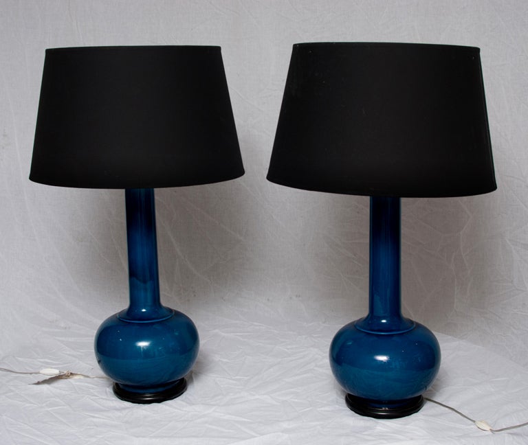 A Pair of Cobalt Blue Chinese Ceramic Table Lamps at 1stDibs