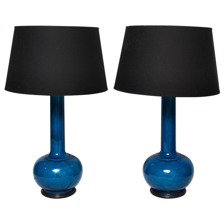 A Pair of Cobalt Blue Chinese Ceramic Table Lamps at 1stDibs