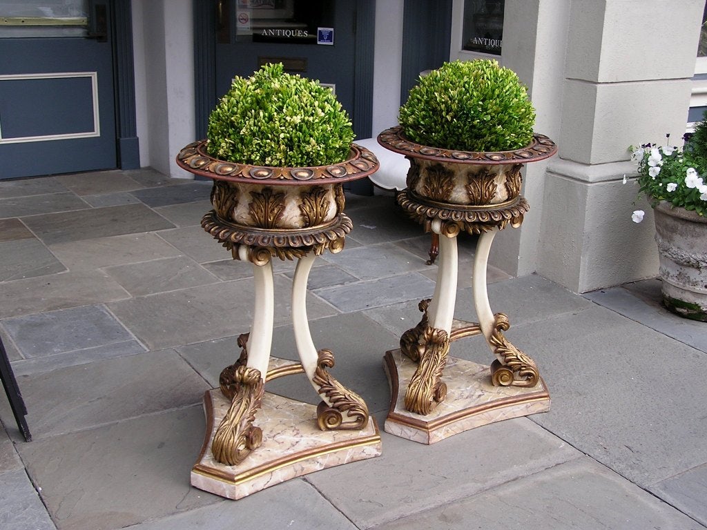 Pair of Italian Carved Wood Hand Painted and Gilt Garden Planters ...