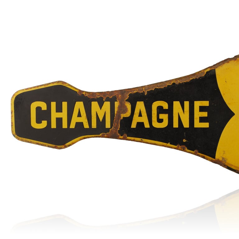 Large French Champagne Porcelain Sign, Double Sided at 1stDibs