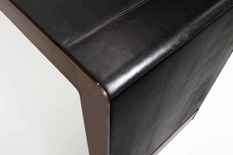 Inset leather and bronzed chrome desk or console table at 1stDibs