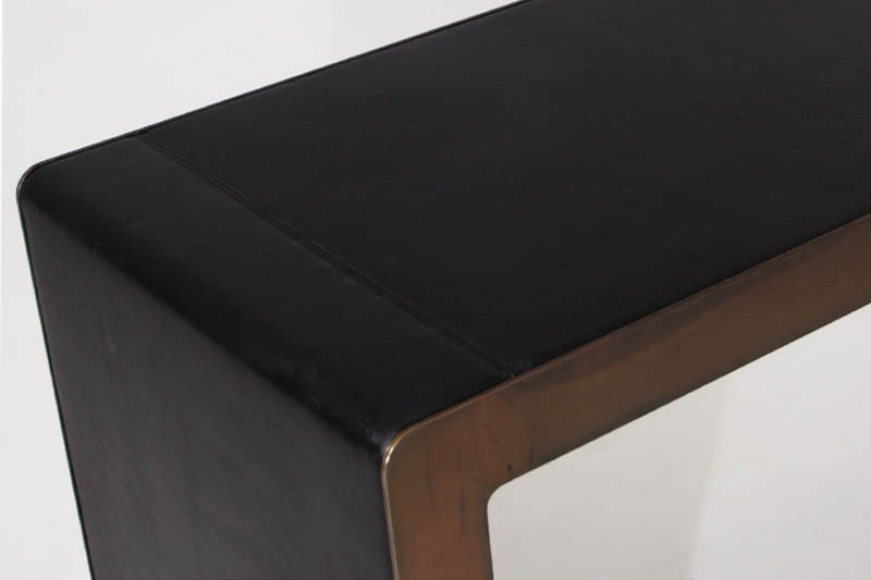 Inset leather and bronzed chrome desk or console table at 1stDibs