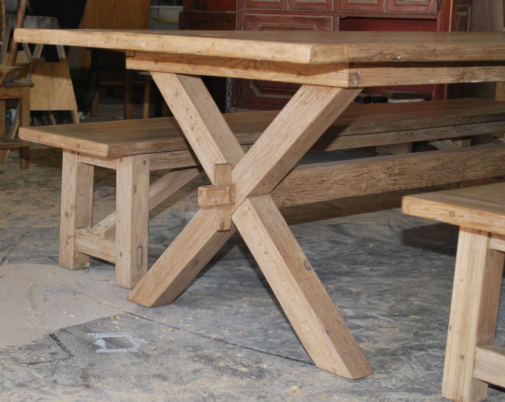 X-Trestle Table with Matching Benches, Custom Made by Petersen Antiques ...