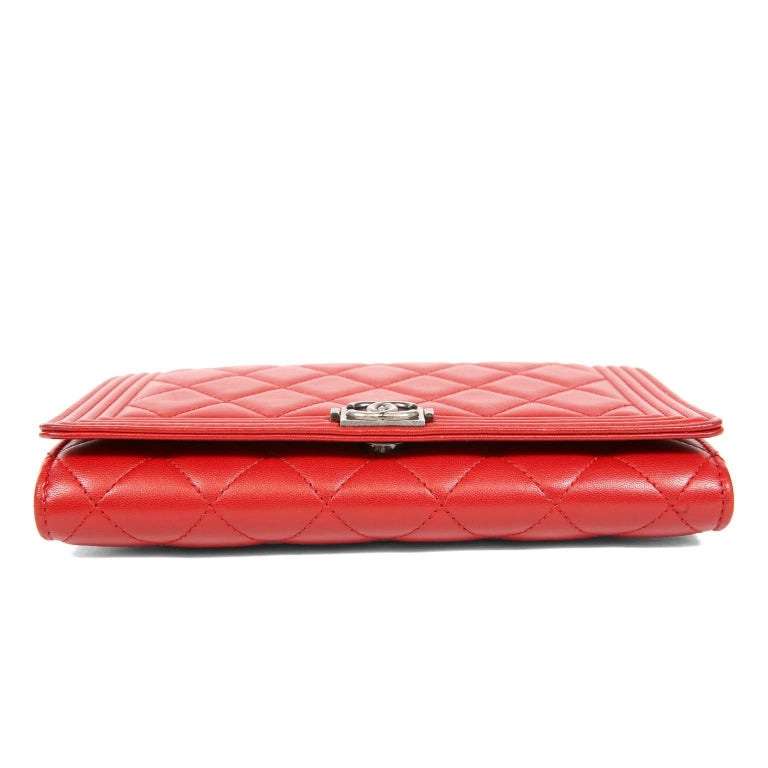 Chanel Red Leather Boy Bag Clutch with Chain at 1stDibs