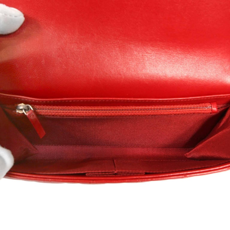 Chanel Red Leather Boy Bag Clutch with Chain at 1stDibs