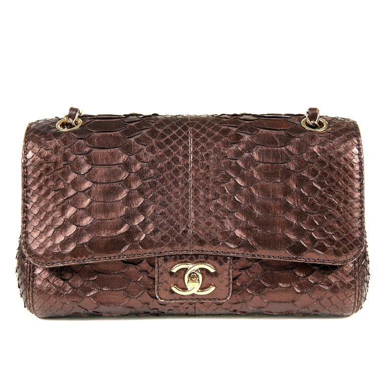 Chanel Metallic Plum Python Classic Flap Bag at 1stDibs