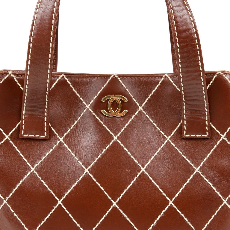 Chanel Brown Topstitched Day Bag at 1stDibs | chanel brown tote