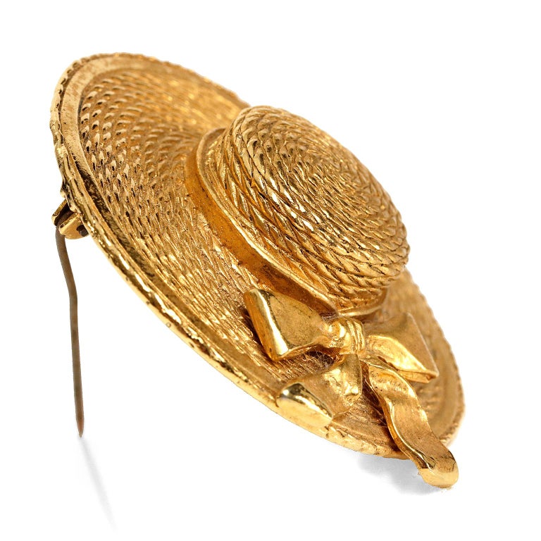 Chanel Gold Vintage Hat Pin Brooch For Sale at 1stDibs | hat brooch