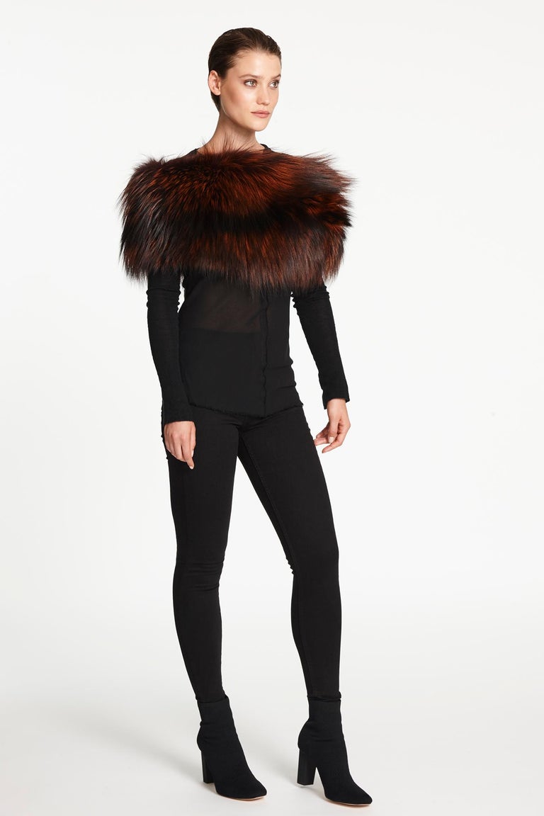 Verheyen London Chained Stole in Orange Dyed Fox Fur and Silk Lining ...